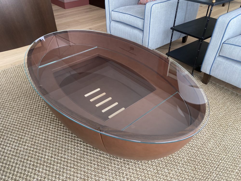 Custom-Made Rugby Memorabilia Table | Klimmek Furniture